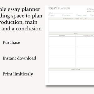 Simple Essay Planner Printable, Essay Writing Template, Essay Plan ...