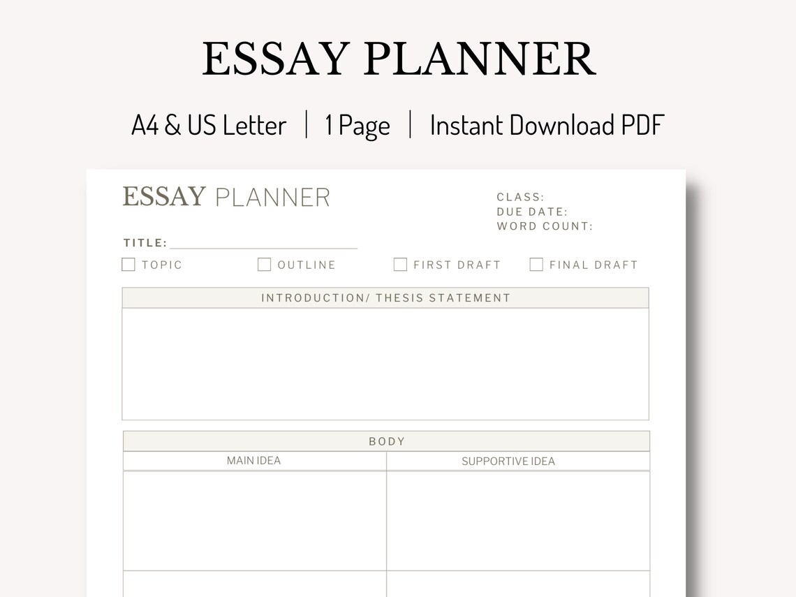Simple Essay Planner Printable, Essay Writing Template, Essay Plan ...