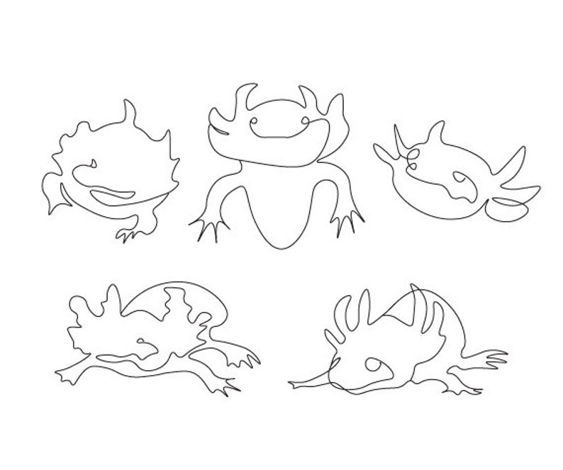 Axolotl Line Art Bundle SVG Minimalist Cute Axolotl PNG Kawaii Axolotl ...