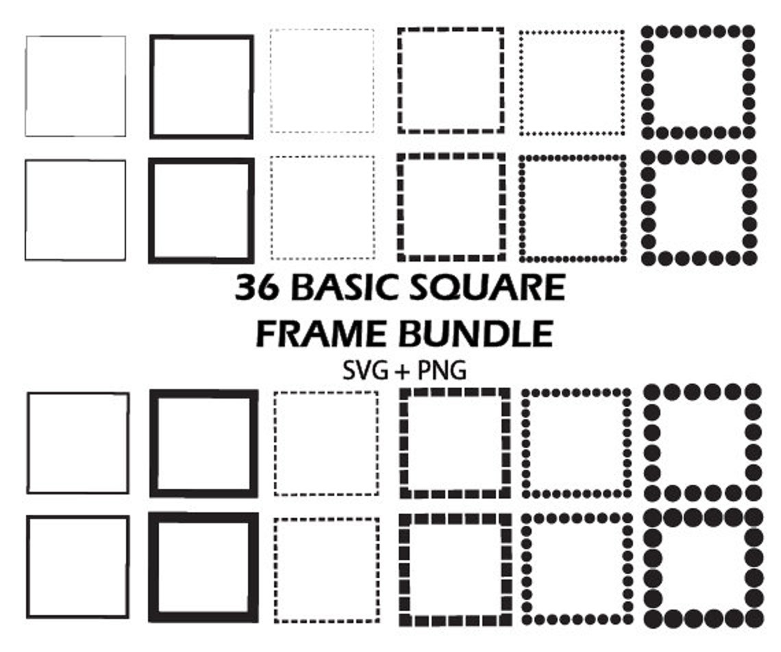Basic Square Frame SVG Bundle Border Box Frame Dotted Square Outline ...