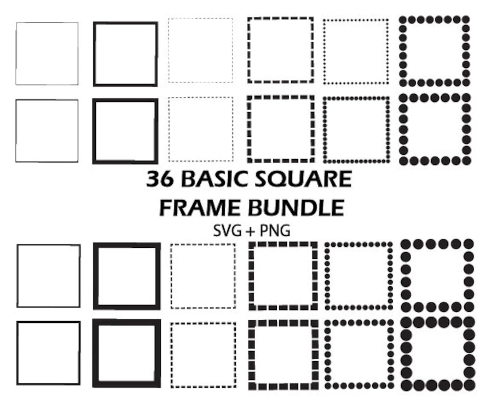 Basic Square Frame SVG Bundle Border Box Frame Dotted Square Outline ...