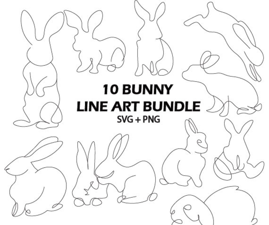 Bunny Line Art SVG Bundle Easter Bunny Clipart Minimalist Rabbit ...