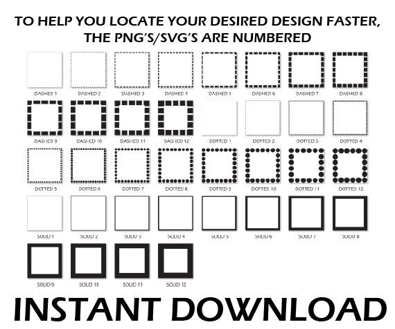Basic Square Frame SVG Bundle Border Box Frame Dotted Square Outline ...