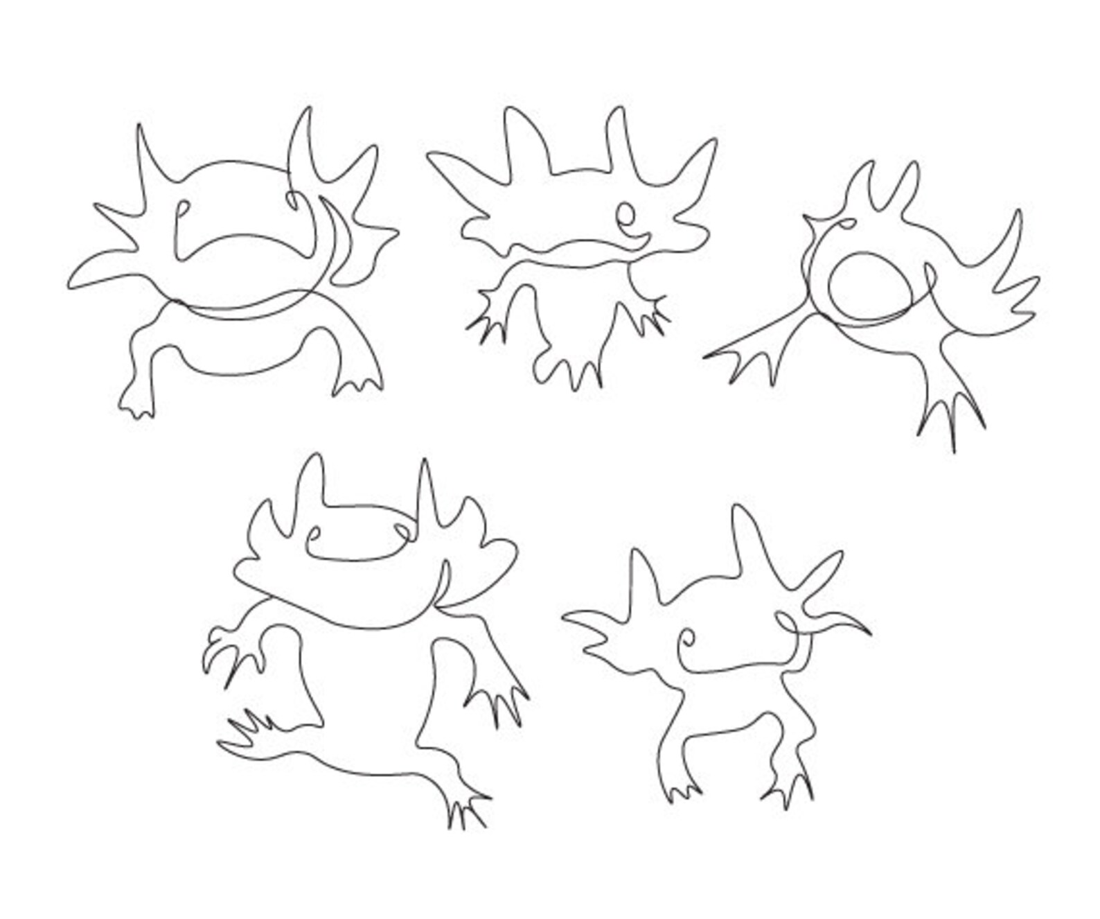 Axolotl Line Art Bundle SVG Minimalist Cute Axolotl PNG Kawaii Axolotl ...