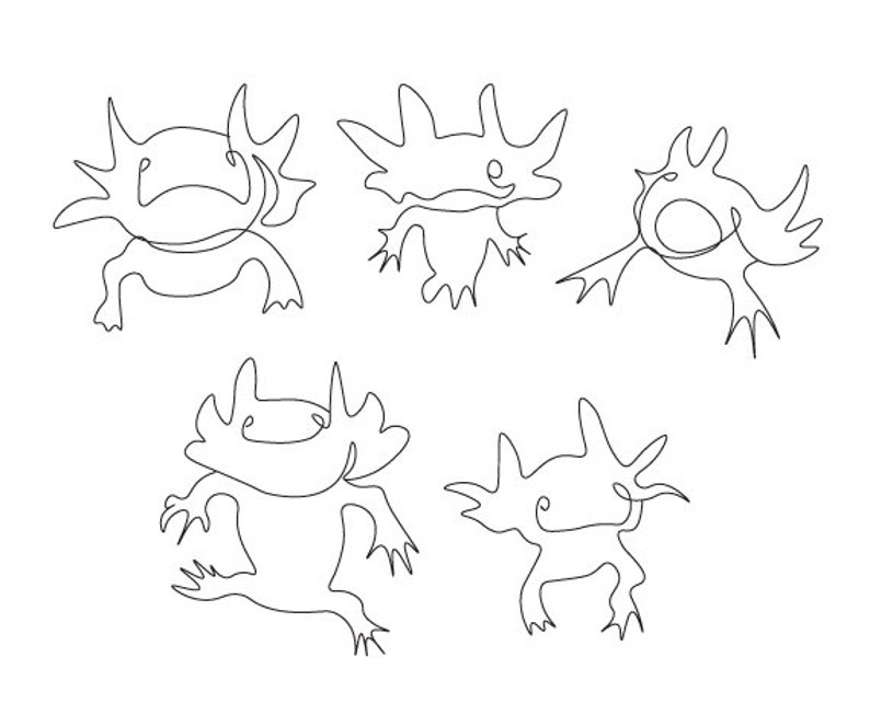 Axolotl Line Art Bundle SVG Minimalist Cute Axolotl PNG Kawaii Axolotl ...