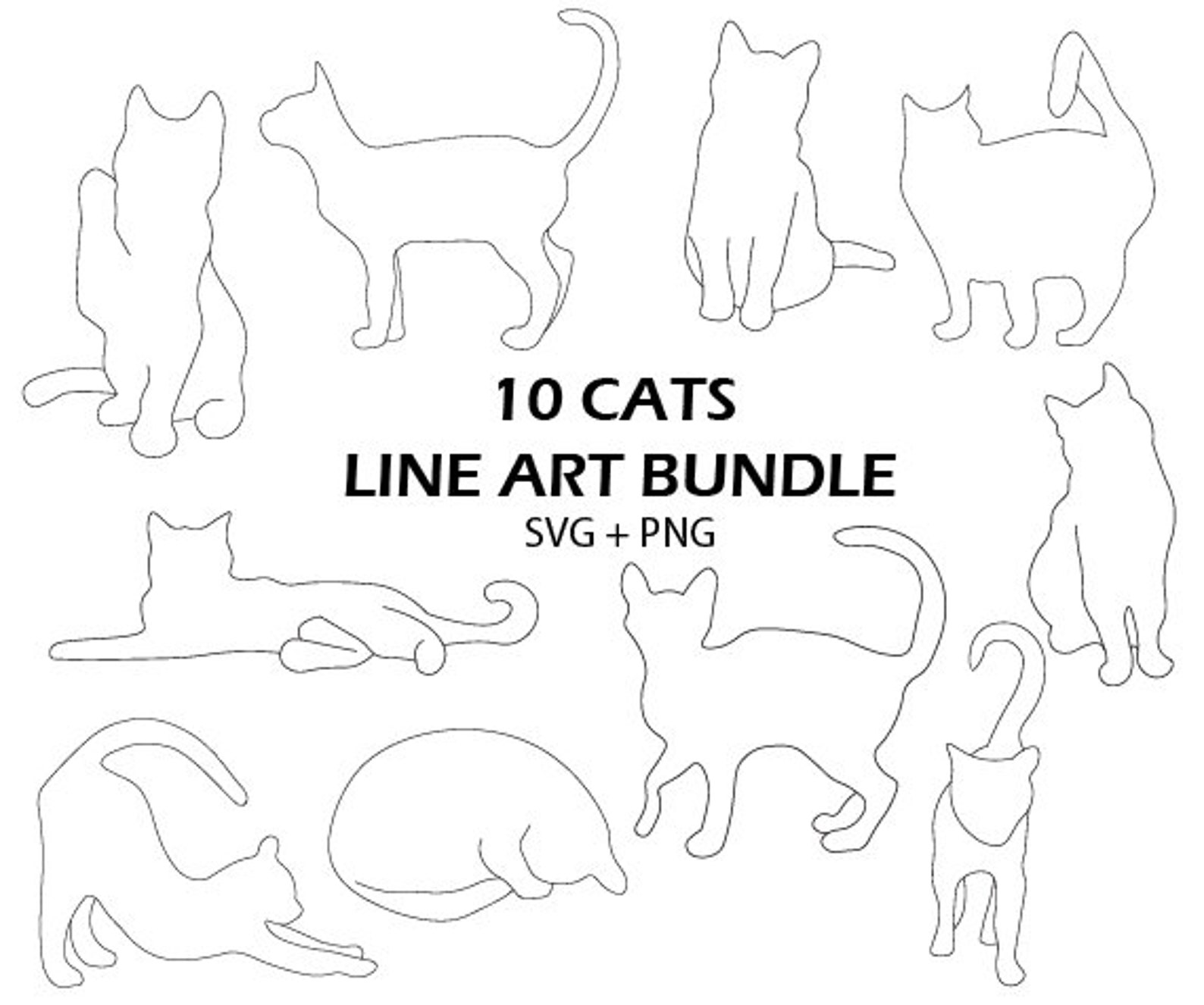 Cat Line Art SVG Bundle Kitty Cat Outline Silhouette Cat Wall Art ...