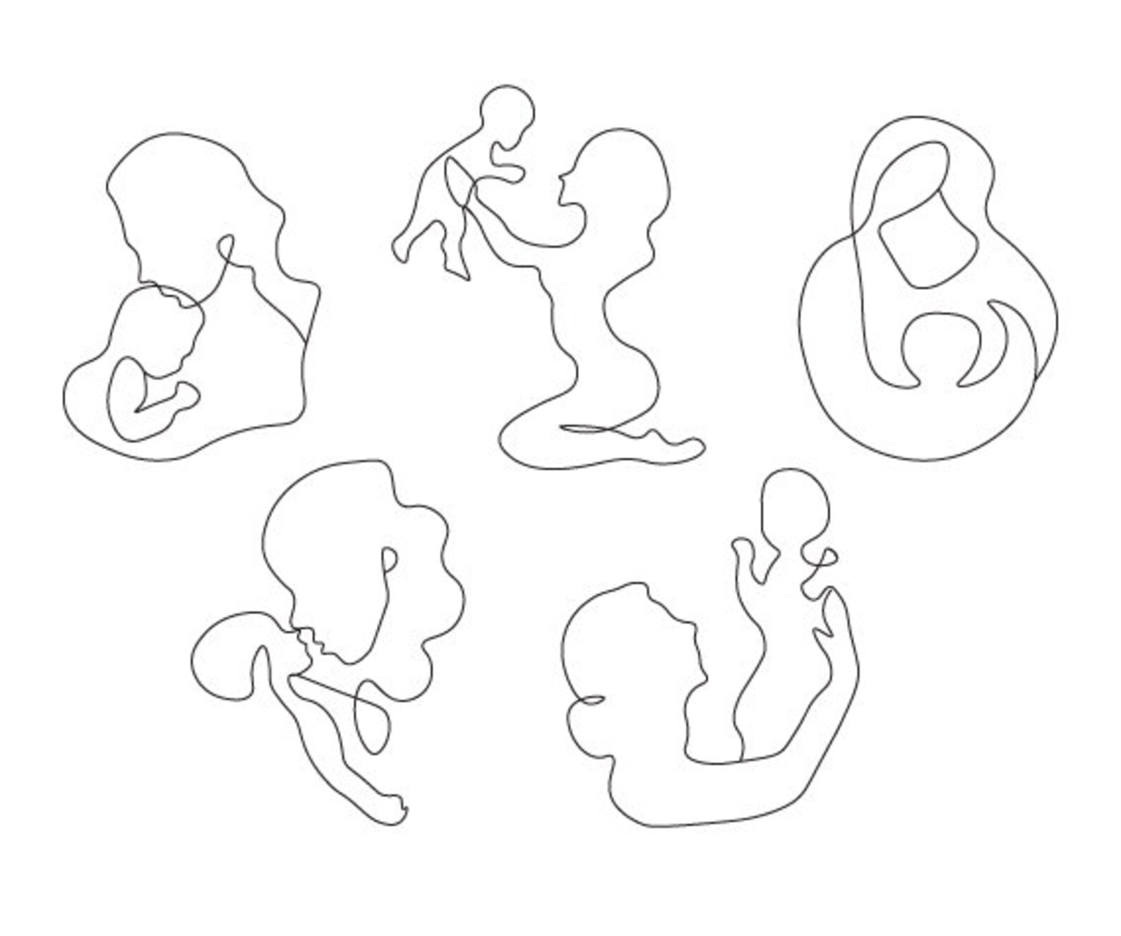 Mom Line Art SVG Bundle Motherhood Clipart Happy Mothers Day PNG Strong ...