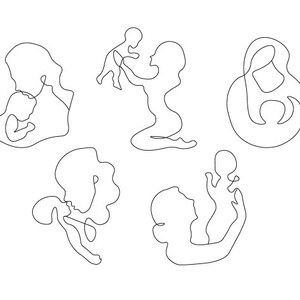 Mom Line Art SVG Bundle Motherhood Clipart Happy Mothers Day PNG Strong ...