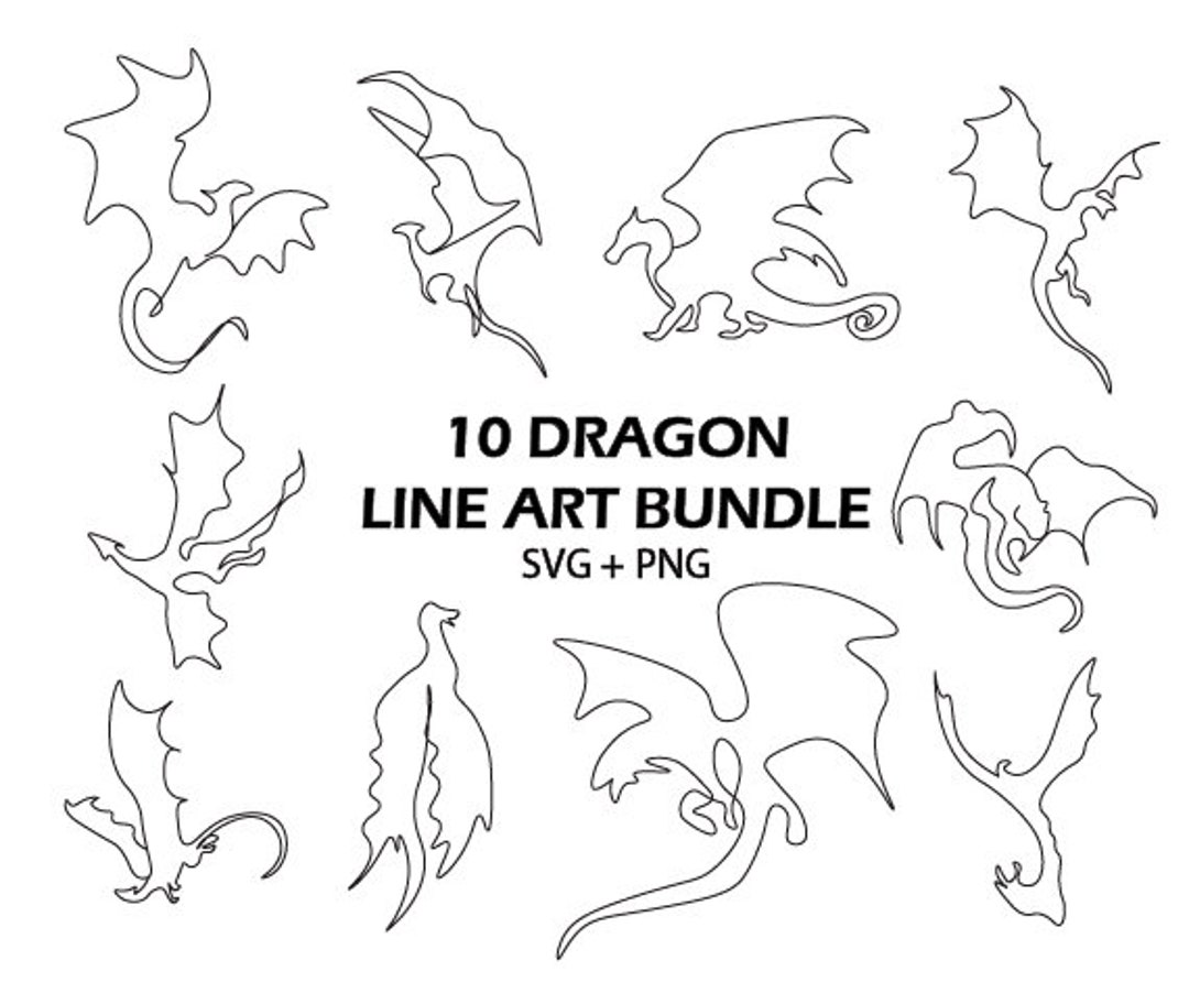 Dragon Line Art SVG Bundle for Dragon Lover Clipart Chinese Dragon PNG ...