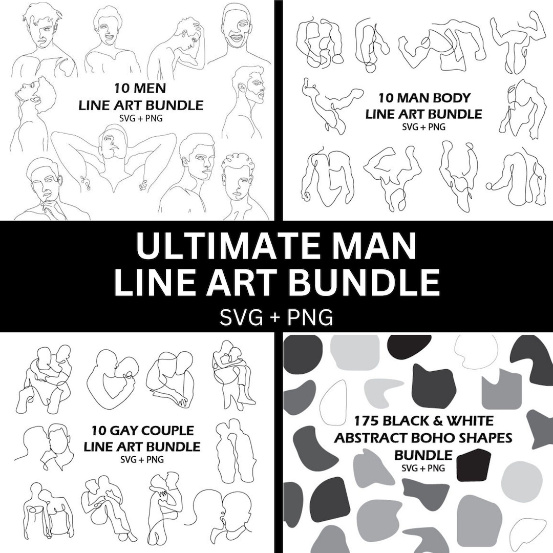 Ultimate Man Line Art SVG Bundle Male Face Simple Line PNG Masculine ...