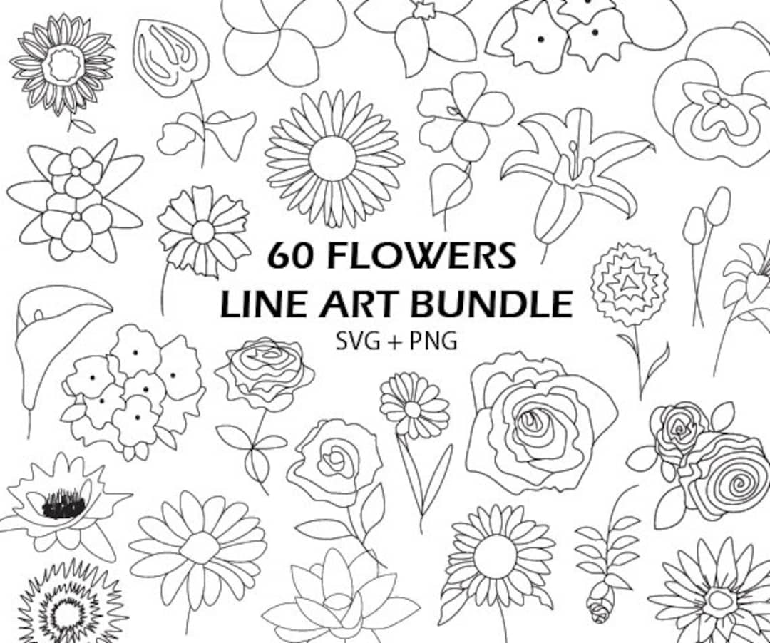Flower Line Art SVG Bundle Vintage Floral Vector Botanical Minimal ...