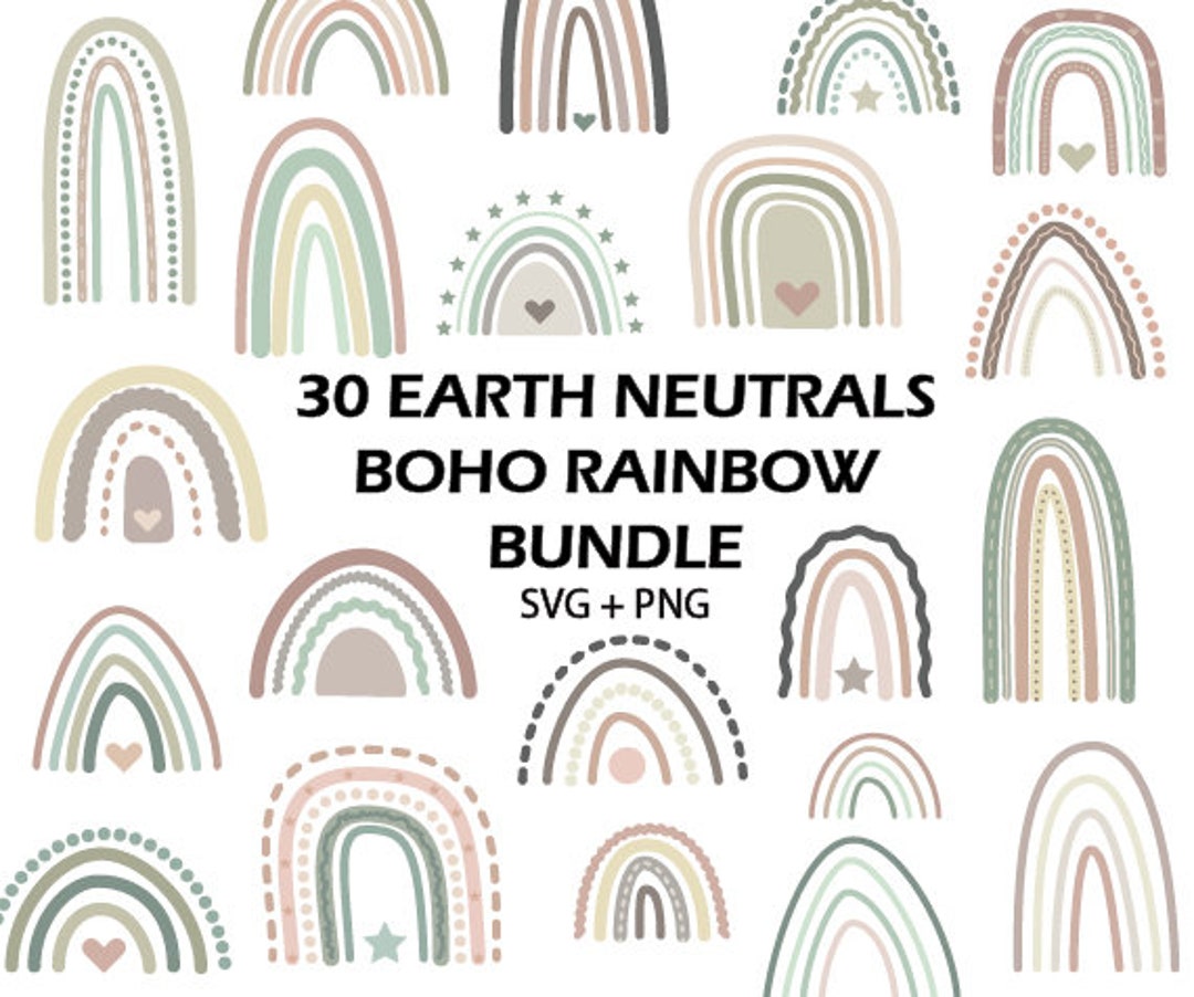Earth Neutrals Boho Rainbows SVG Bundle Hand Drawn Rainbow PNG Bohemian ...