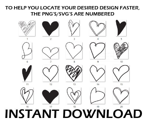 Doodle Heart SVG Bundle Hand Drawn Heart PNG Scribble Heart Clipart ...