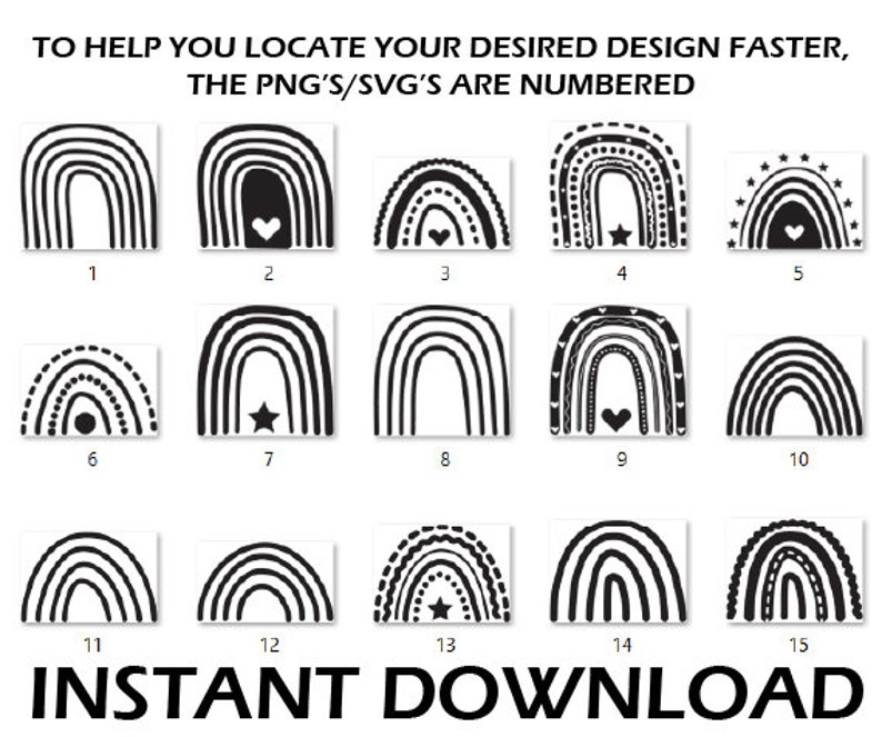 B&W Boho Rainbow SVG Bundle Bohemian Rainbow Silhouette Cute Rainbow ...