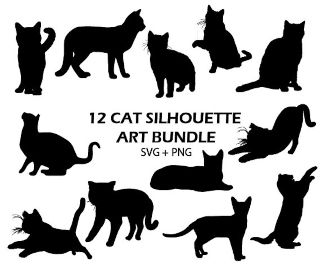 Simple Cat Silhouette SVG Bundle Minimalist Cute Black Kitten PNG ...