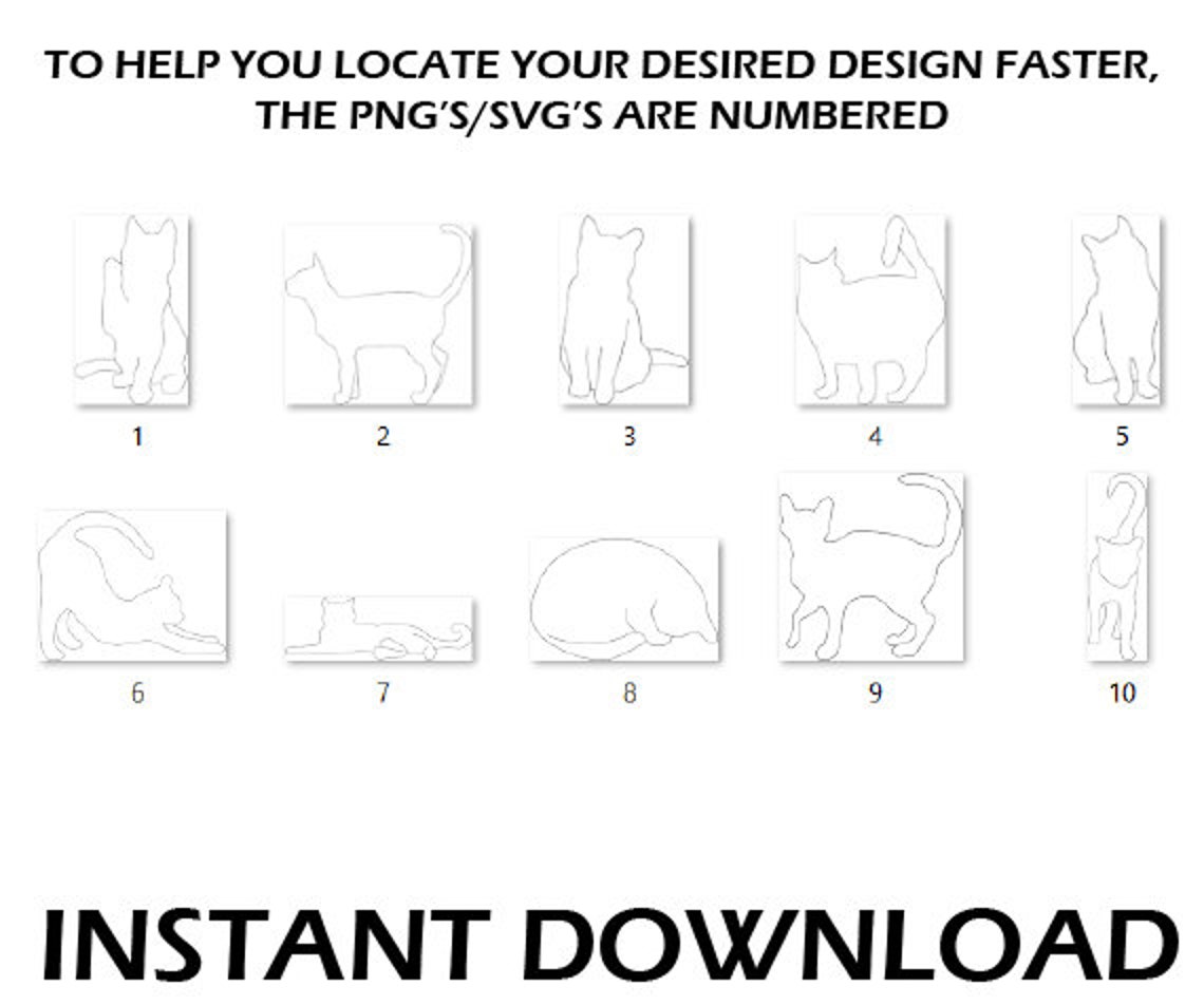 Cat Line Art SVG Bundle Kitty Cat Outline Silhouette Cat Wall Art ...