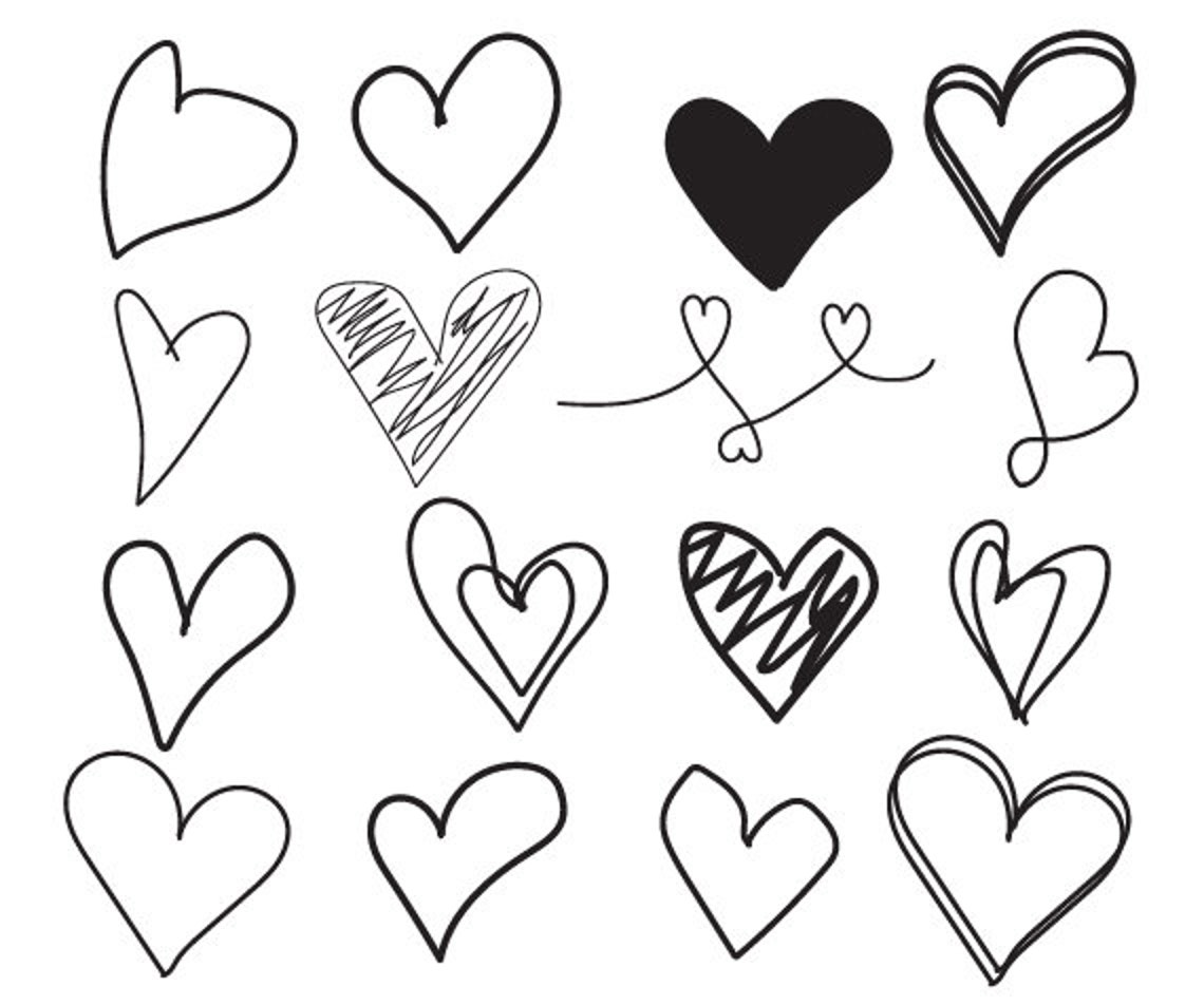 Doodle Heart SVG Bundle Hand Drawn Heart PNG Scribble Heart Clipart ...
