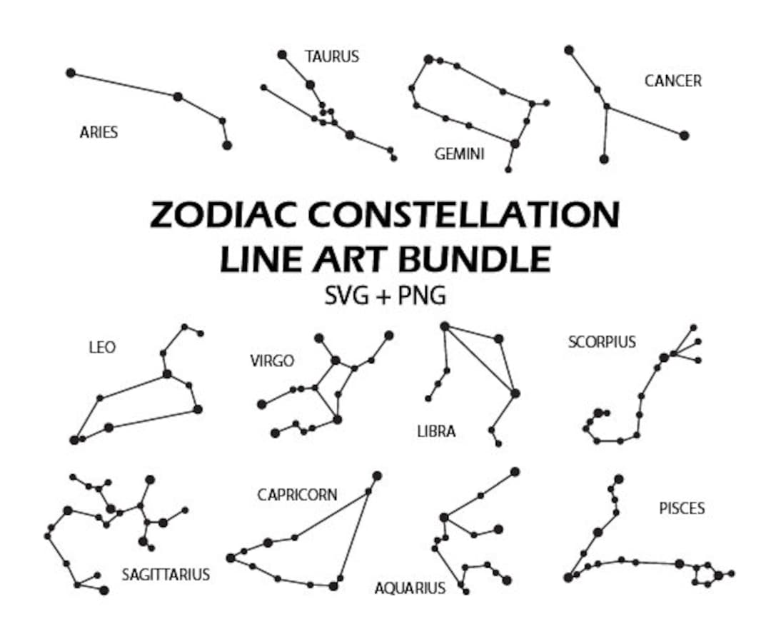 Zodiac Constellation Line Art SVG Bundle Minimalist Constellation PNG ...
