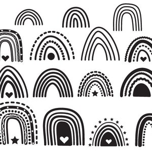 B&W Boho Rainbow SVG Bundle Bohemian Rainbow Silhouette Cute Rainbow ...
