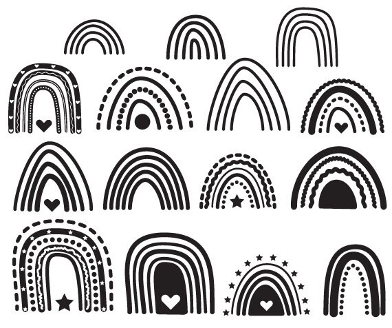 B&W Boho Rainbow SVG Bundle Bohemian Rainbow Silhouette Cute Rainbow ...