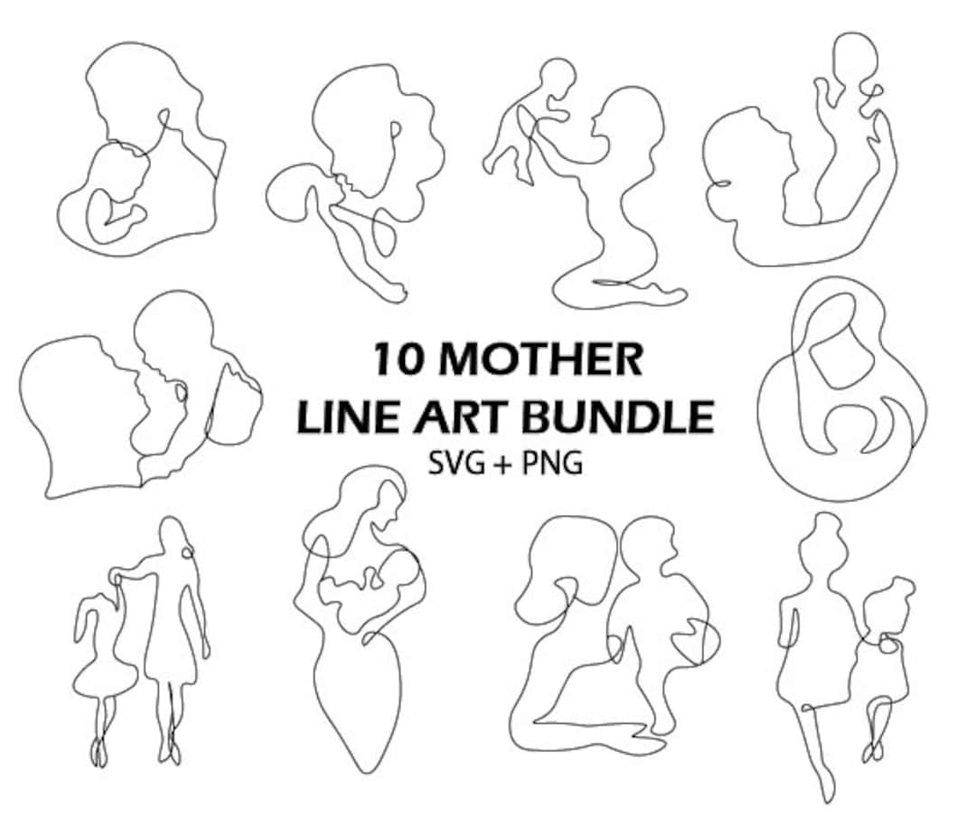 Mom Line Art SVG Bundle Motherhood Clipart Happy Mothers Day PNG Strong ...