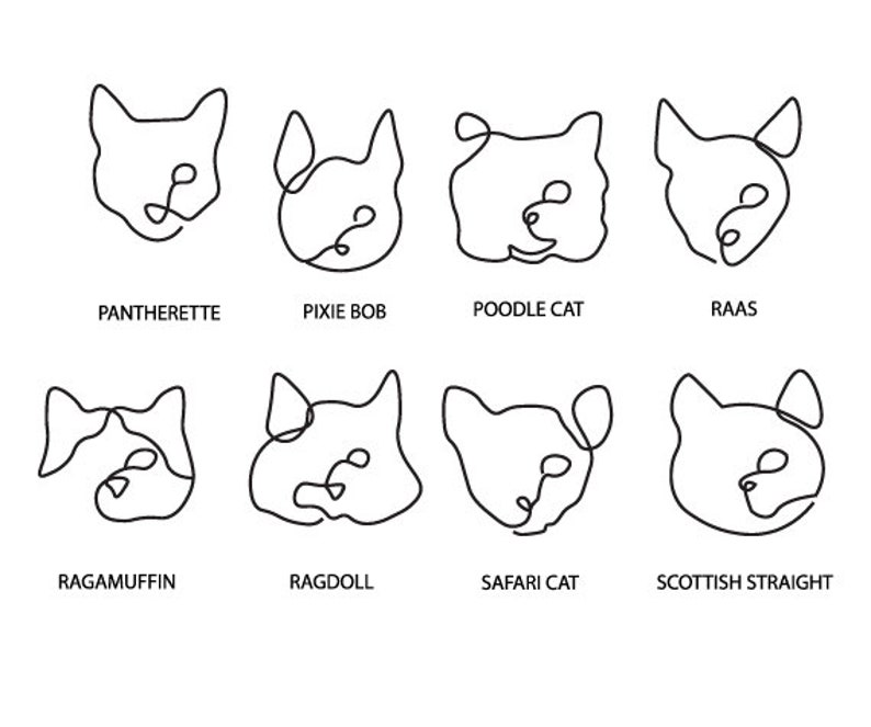 Cat Head Breed Line Art SVG Bundle Cat Face PNG Cute Kitten Outline Cat ...