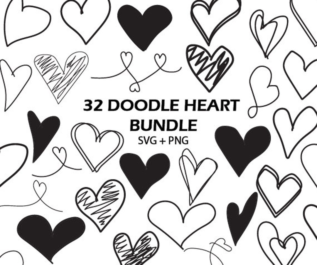 Doodle Heart SVG Bundle Hand Drawn Heart PNG Scribble Heart Clipart ...