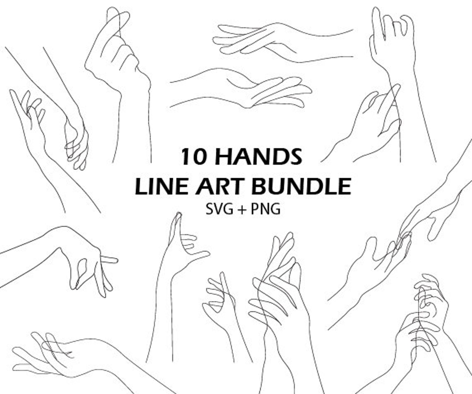 Hands Line Art SVG Bundle Modern PNG Hand Drawn Abstract Simple Hands ...