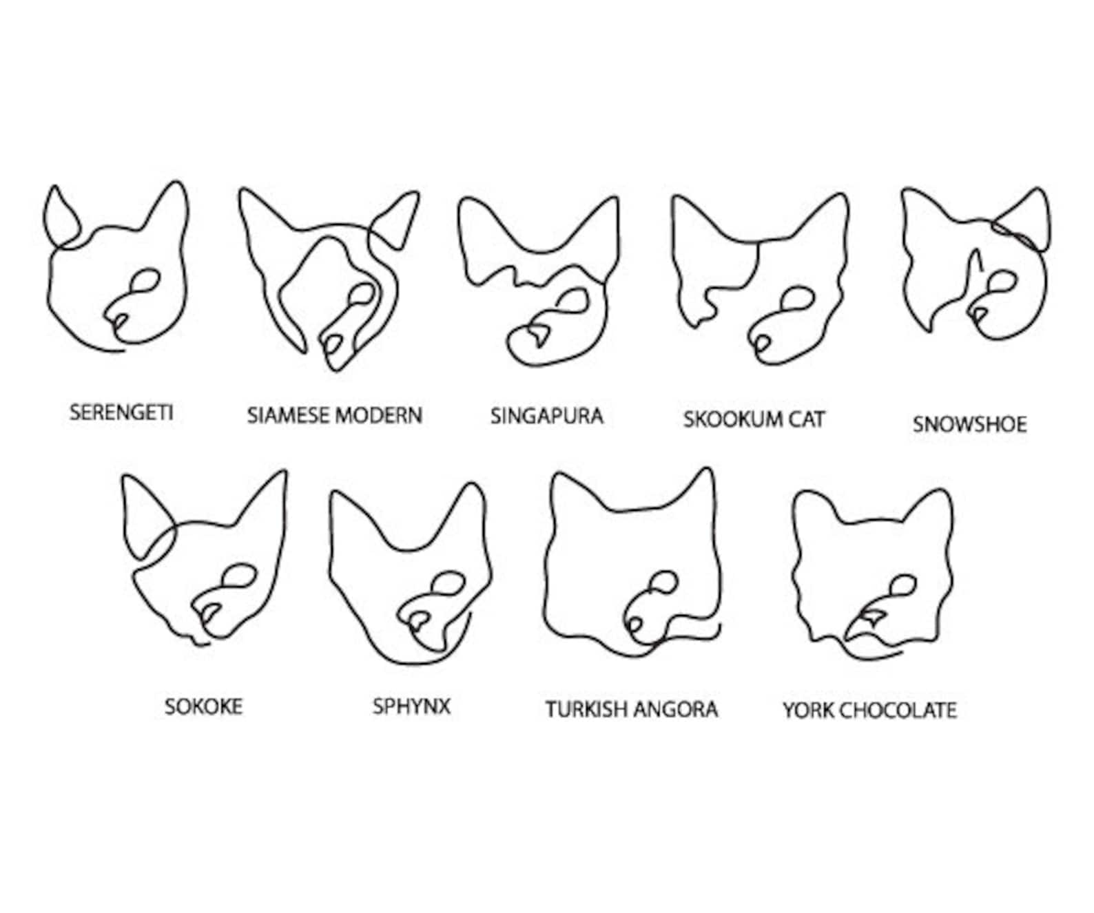 Cat Head Breed Line Art SVG Bundle Cat Face PNG Cute Kitten Outline Cat ...