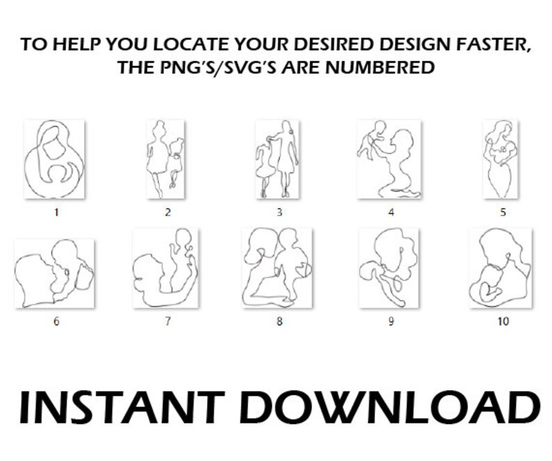 Mom Line Art SVG Bundle Motherhood Clipart Happy Mothers Day PNG Strong ...