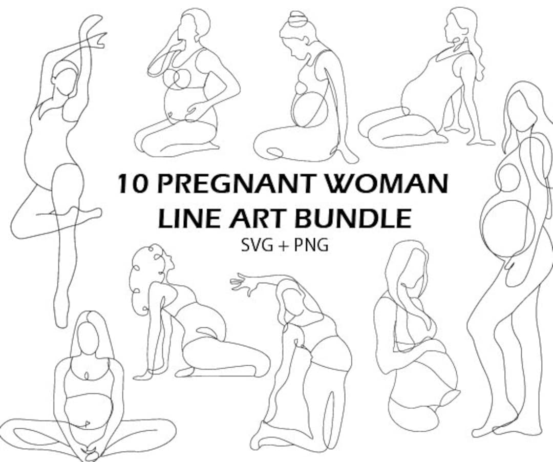 Pregnant Woman Line Art SVG Pregnant Silhouette PNG Mother Line Art for Mother's Day Hand Drawn ...
