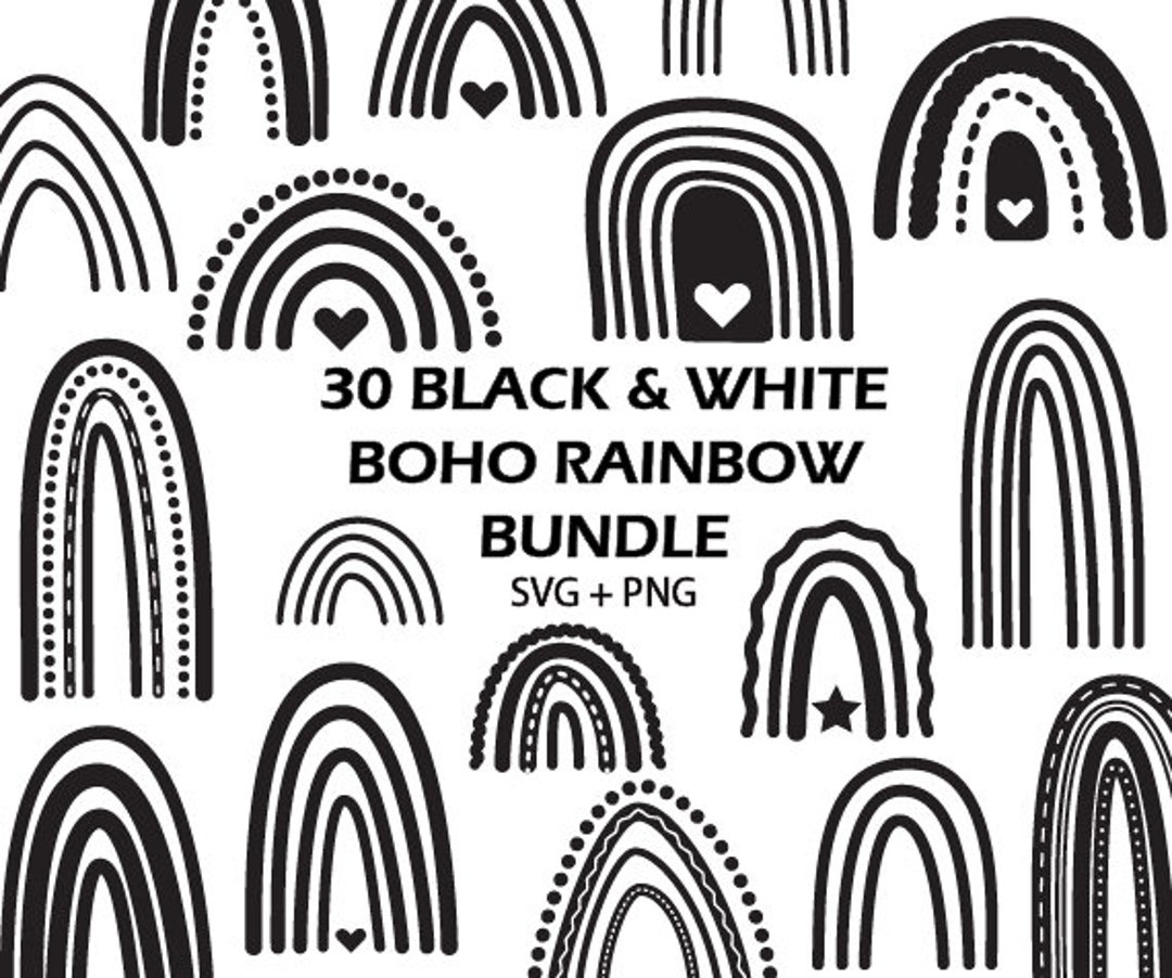 B&W Boho Rainbow SVG Bundle Bohemian Rainbow Silhouette Cute Rainbow ...