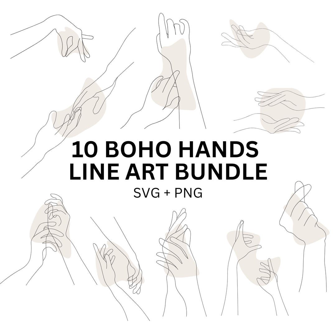 Boho Hands Line Art SVG Bundle Modern PNG Hand Drawn Abstract Simple ...