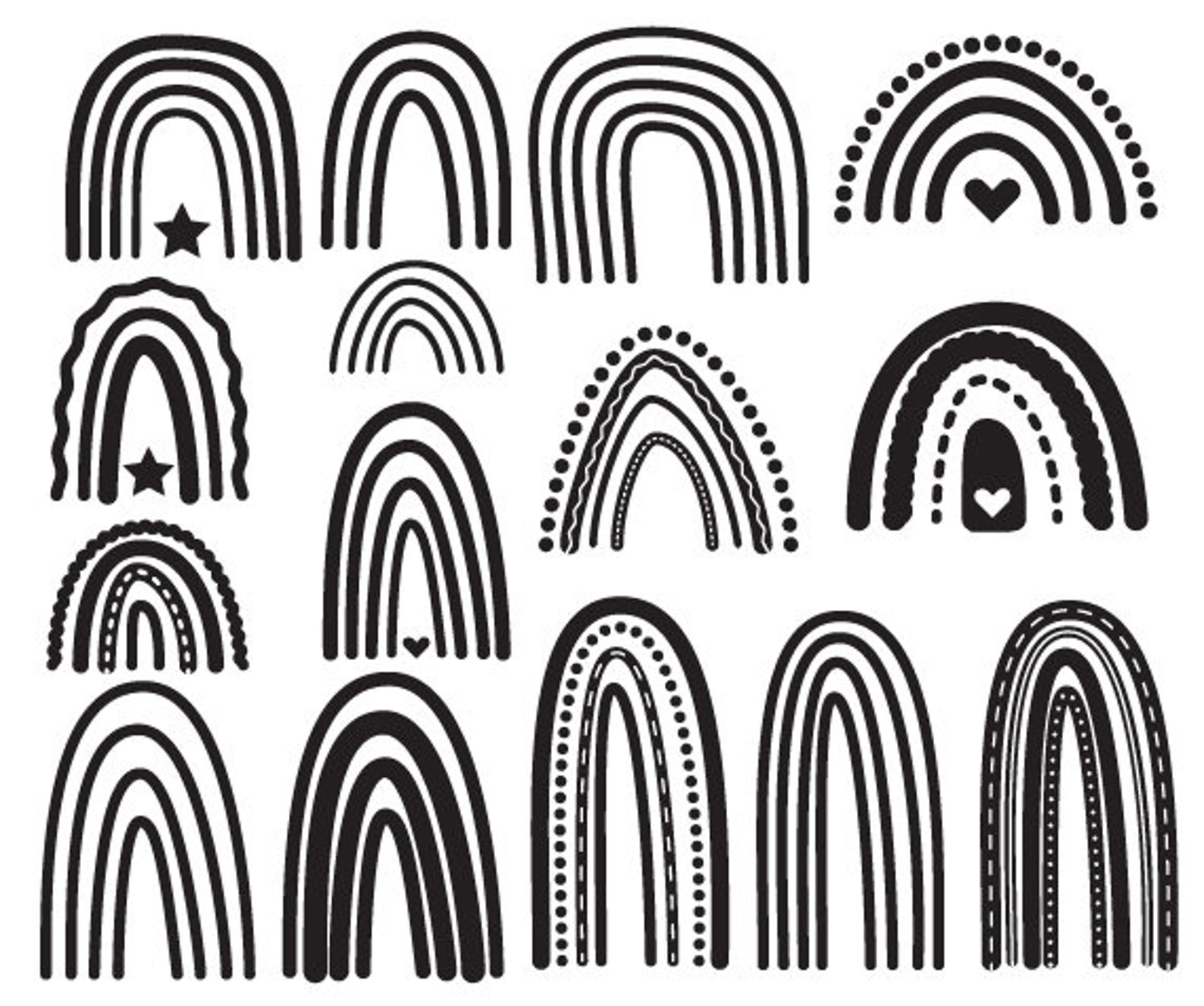 B&W Boho Rainbow SVG Bundle Bohemian Rainbow Silhouette Cute Rainbow ...