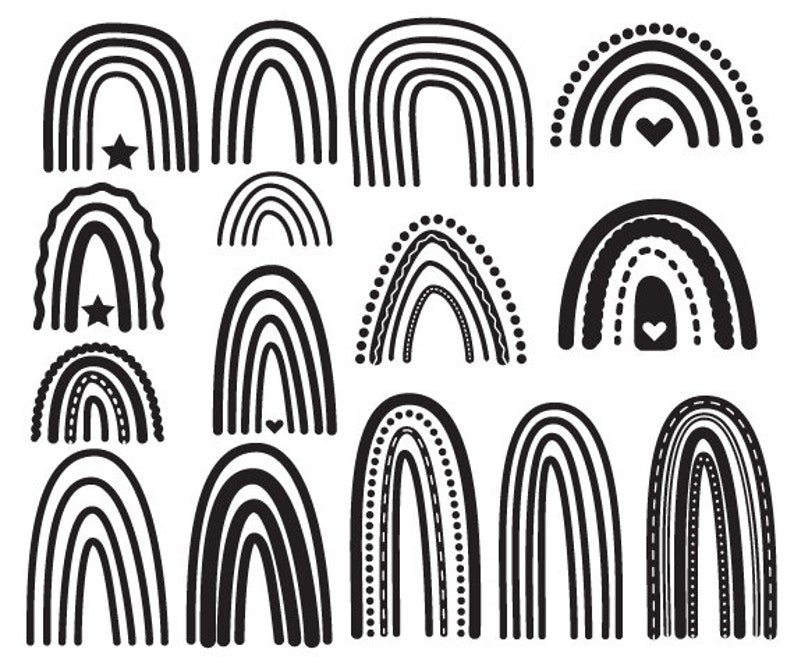 B&W Boho Rainbow SVG Bundle Bohemian Rainbow Silhouette Cute Rainbow ...