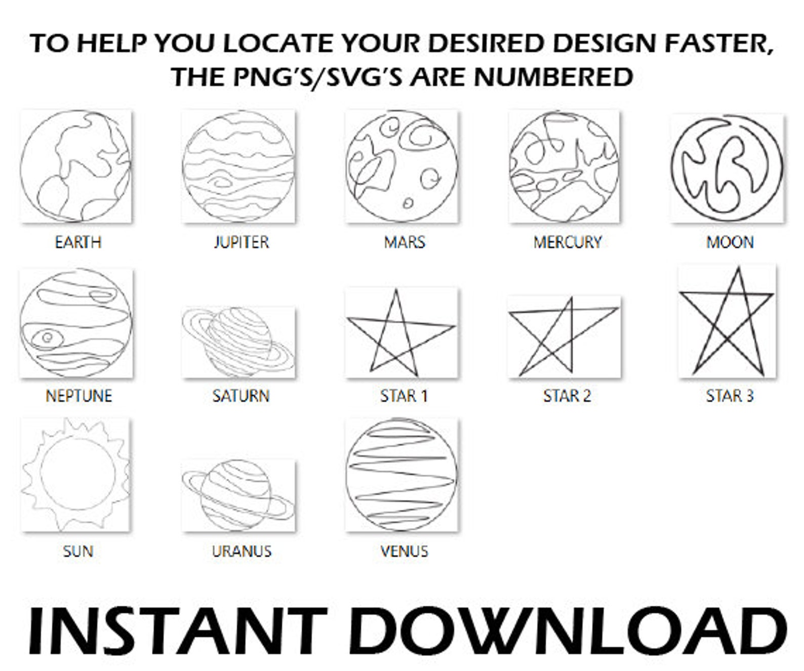 Planet Line Art SVG Bundle Solar System PNG Planet Cut File Minimalist ...