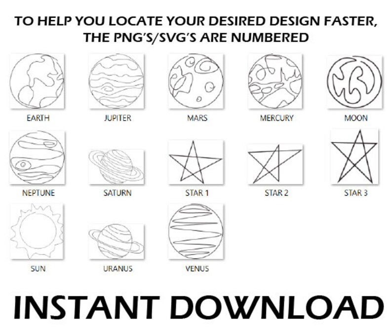 Planet Line Art SVG Bundle Solar System PNG Planet Cut File Minimalist ...