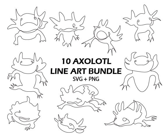 Axolotl Line Art Bundle SVG Minimalist Cute Axolotl PNG Kawaii Axolotl ...