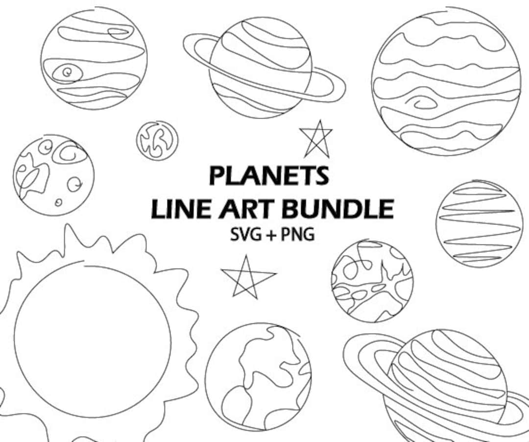 Planet Line Art SVG Bundle Solar System PNG Planet Cut File Minimalist ...