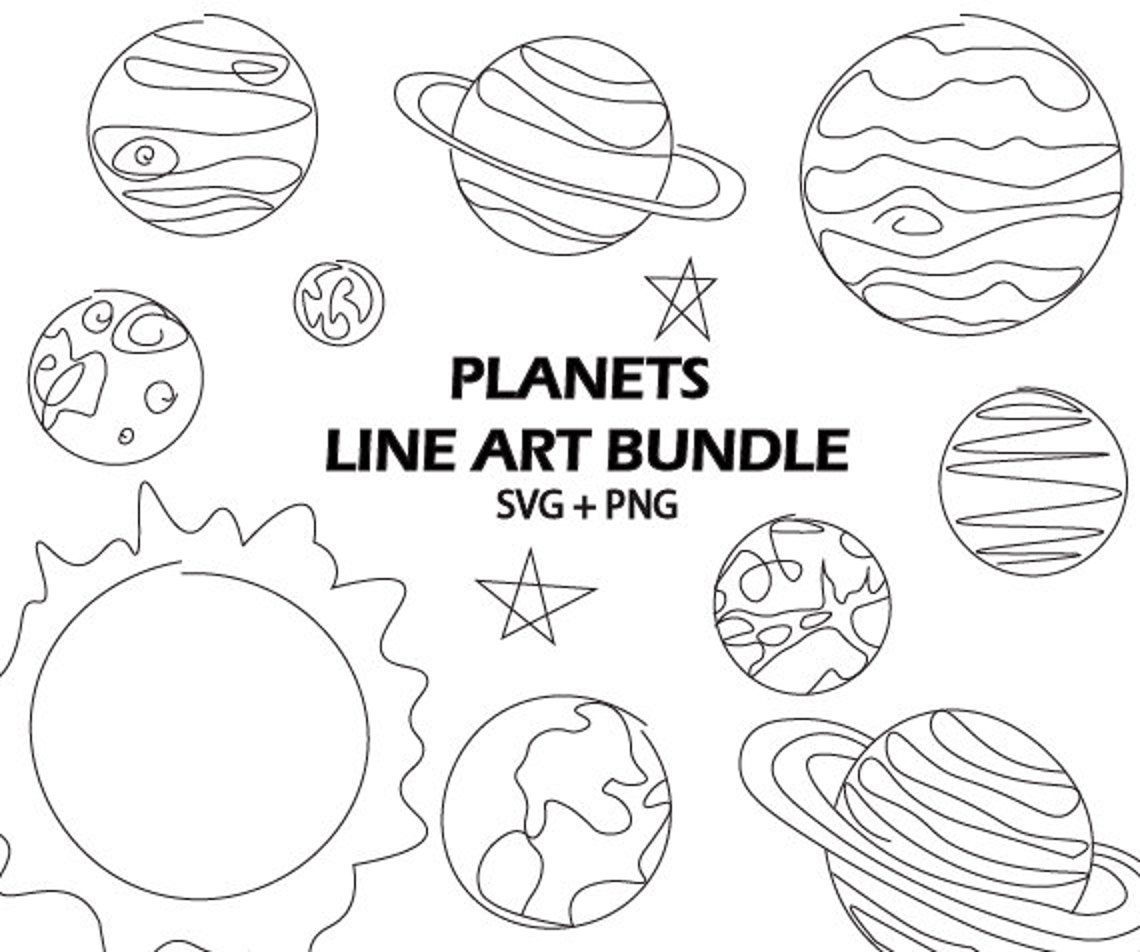 Planet Line Art SVG Bundle Solar System PNG Planet Cut File Minimalist ...