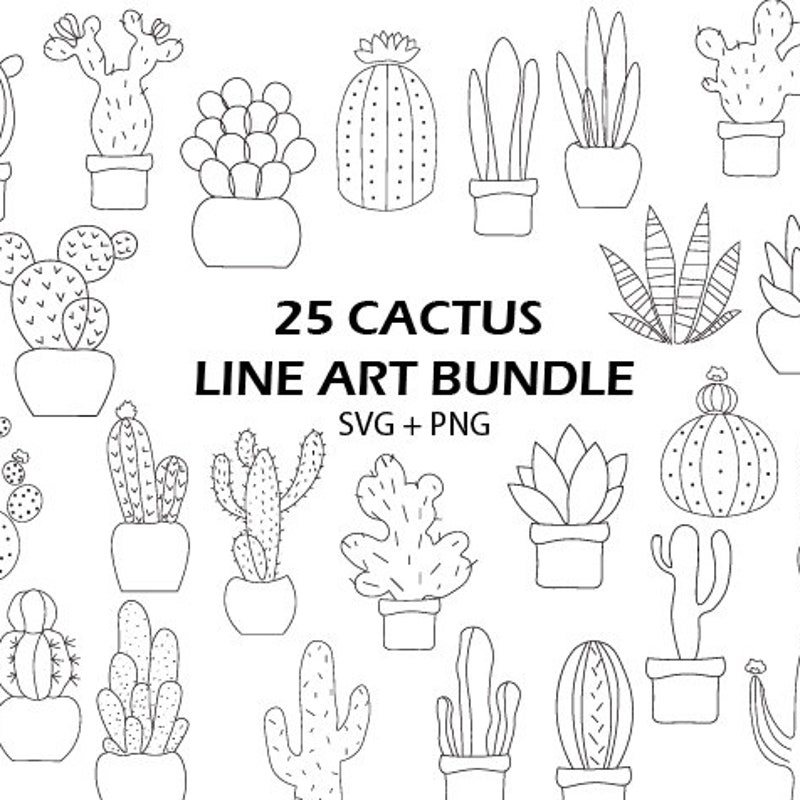 Cactus Line Art - Etsy