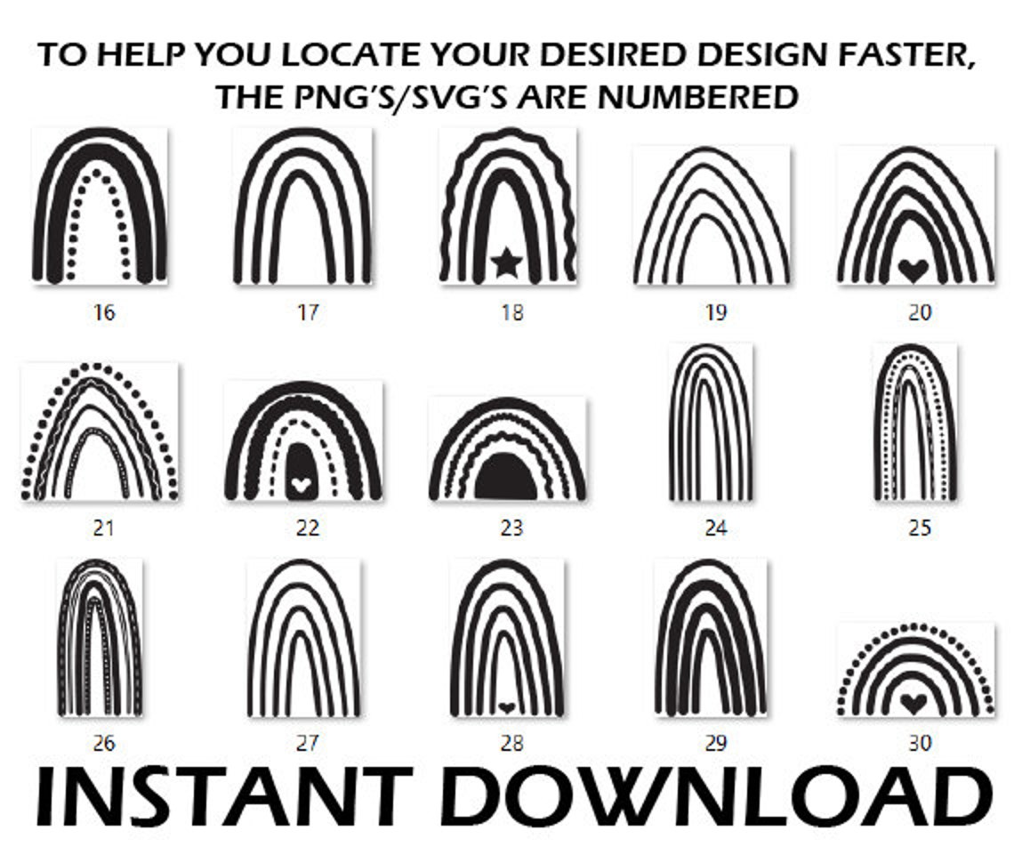 B&W Boho Rainbow SVG Bundle Bohemian Rainbow Silhouette Cute Rainbow ...