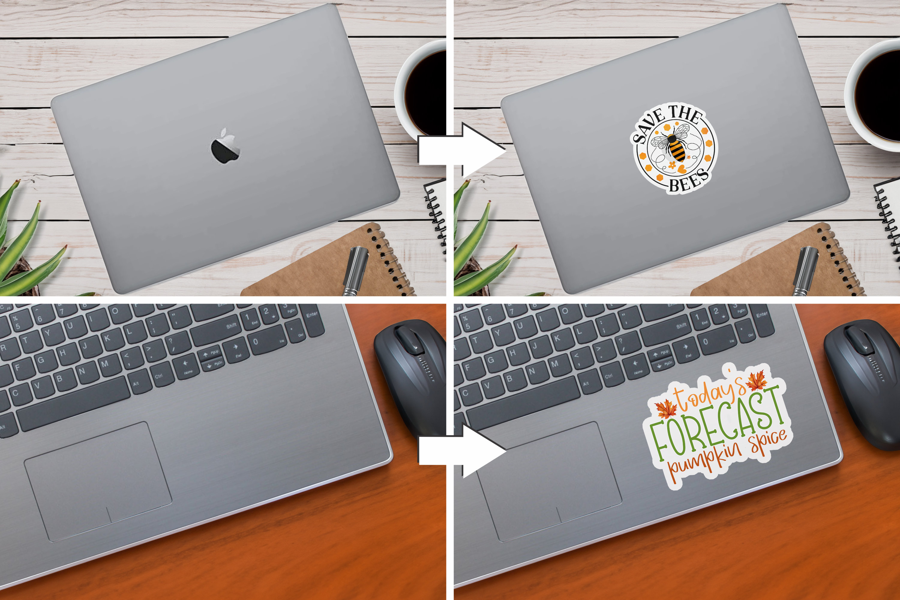 Sticker Mockup Bundle, Laptop Mock-up, Computer Decal, Die Cut Stickers ...