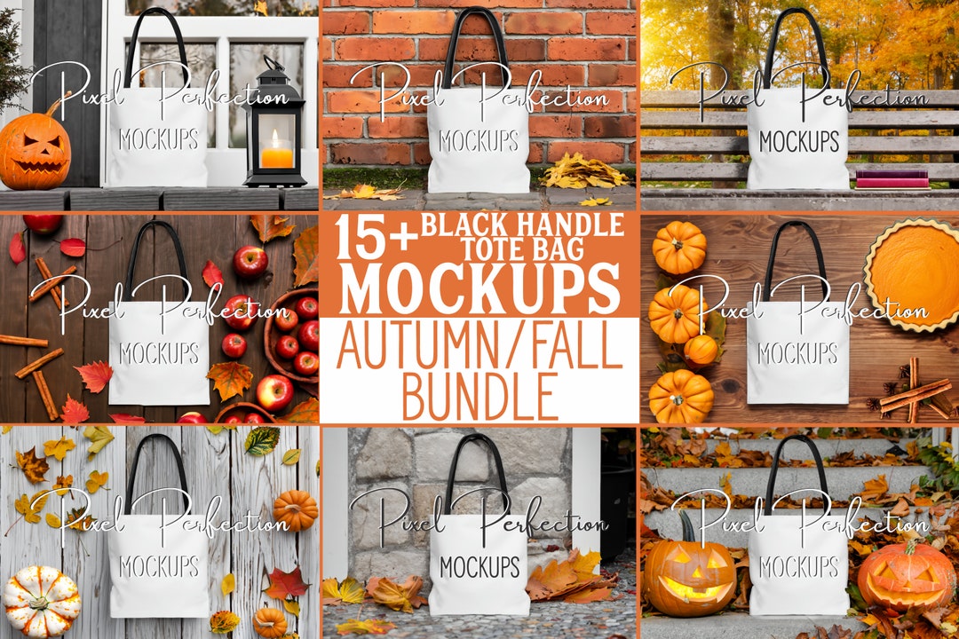 Tote Bag Mockup, Autumn Bundle, Fall Halloween Mockups, Canvas Tote Bag ...