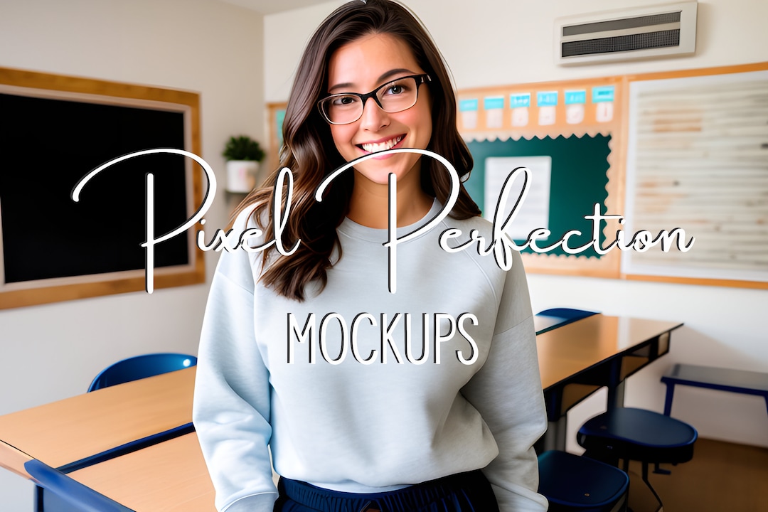Teacher Mockup, Gildan 18000 Mockup, School Teacher Female Model ...