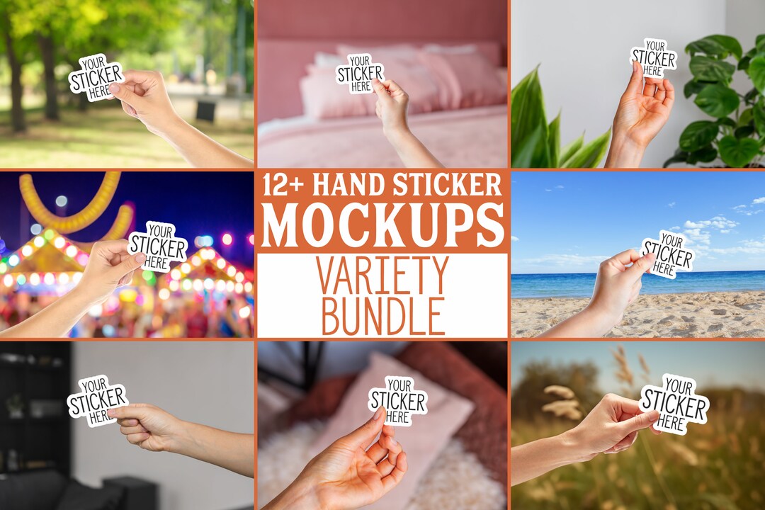 Sticker Mockup, Mock up Bundle, Die Cut Sticker, Sticker Pack Mockup ...