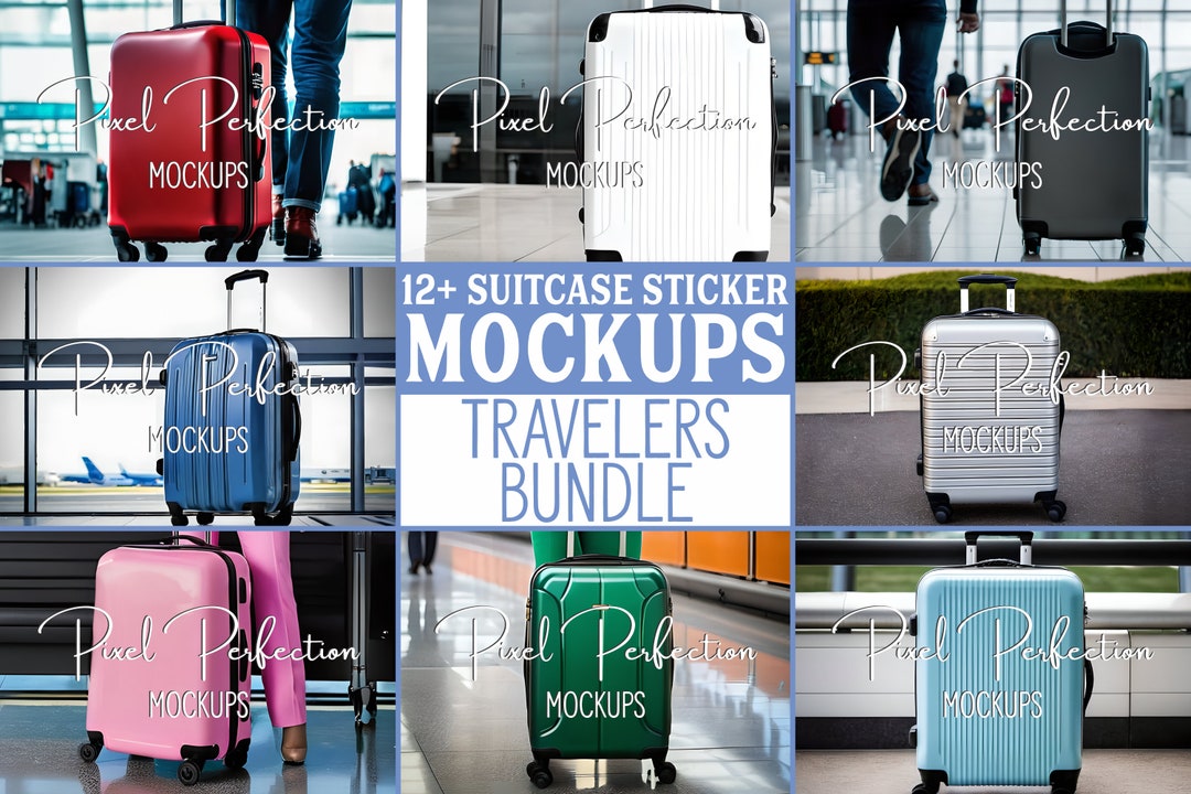 Suitcase Sticker Mockup Bundle, Travel Luggage Decal, Printify Stickers ...