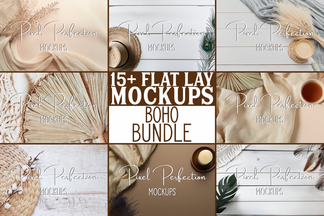Flatlay Mockups, Boho Bundle, Add Your Own Products, Digital Background ...