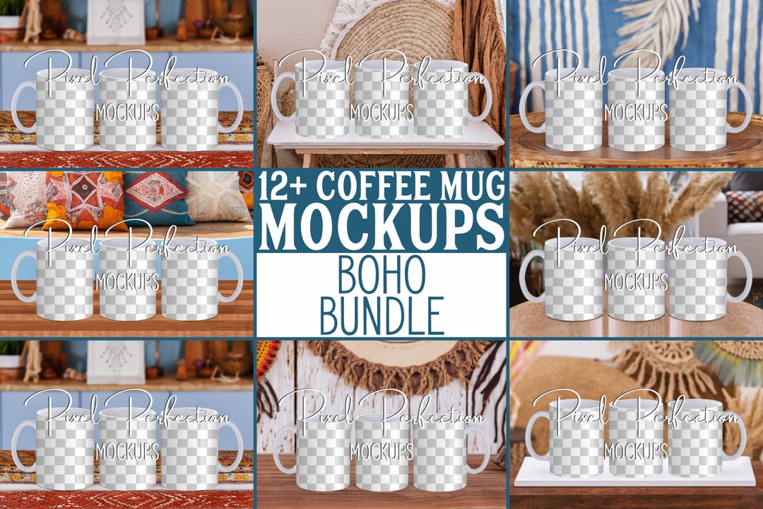 Coffee Mug Mockups, Boho Bundle, Drag and Drop Mug Mockup, Canva Coffee ...