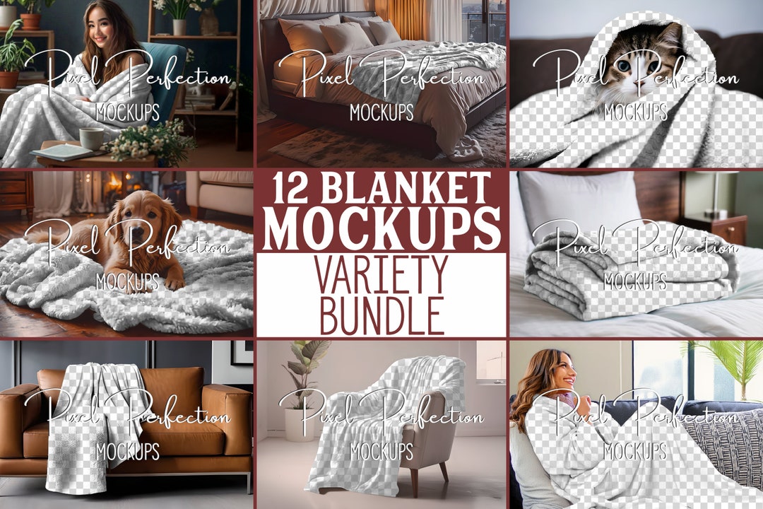 Drag and Drop Blanket Mockup Bundle, Easy Edit in Canva, Throw Blanket ...